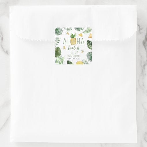 Pineapples & Pacifiers Aloha Baby Shower Green Square Sticker | Zazzle