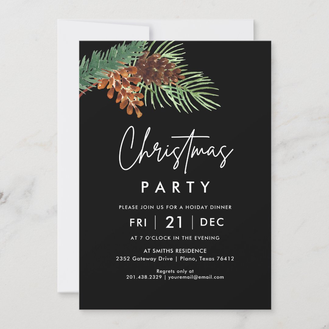Pinecone Rustic Christmas Party Invitation | Zazzle