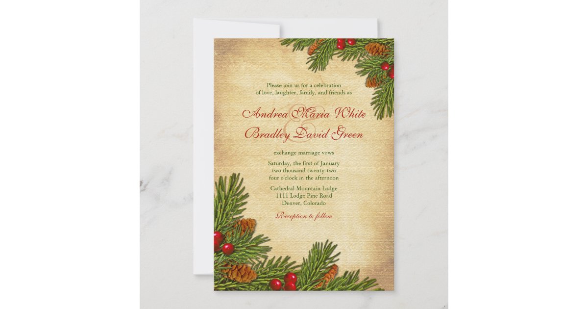 Pines Boughs Holiday Winter Wedding Invitation | Zazzle