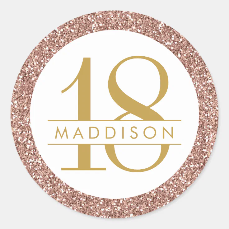 Pink 18th Birthday Custom Age Name Rose Gold Favor Classic Round ...