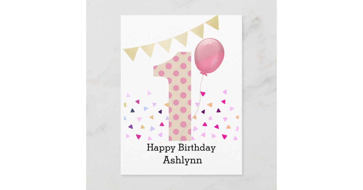 Pink 1st Birthday Girl Postcard | Zazzle