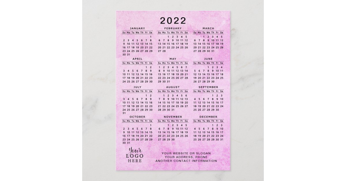 Pink 2022 Calendar Your Logo Business Program | Zazzle