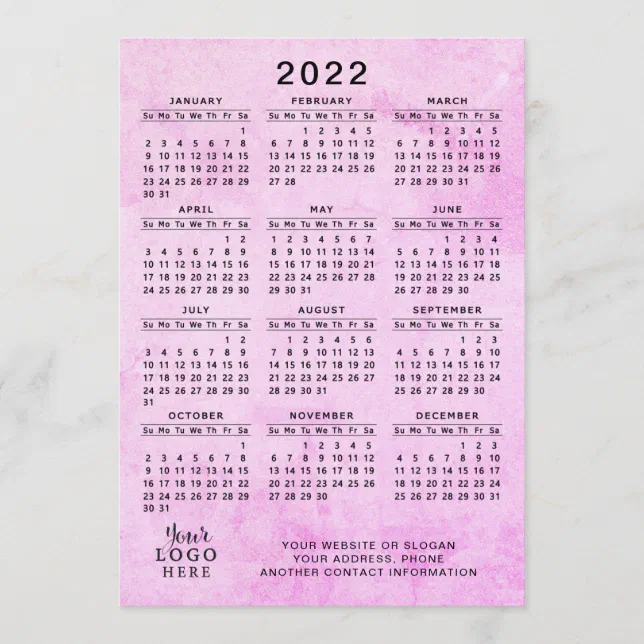 Pink 2022 Calendar Your Logo Business Program | Zazzle