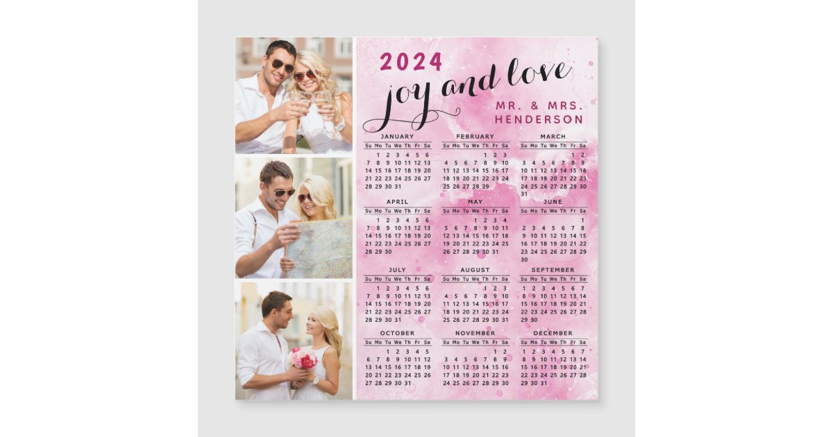 Pink 2024 Calendar Magnet Three Photos Collage | Zazzle