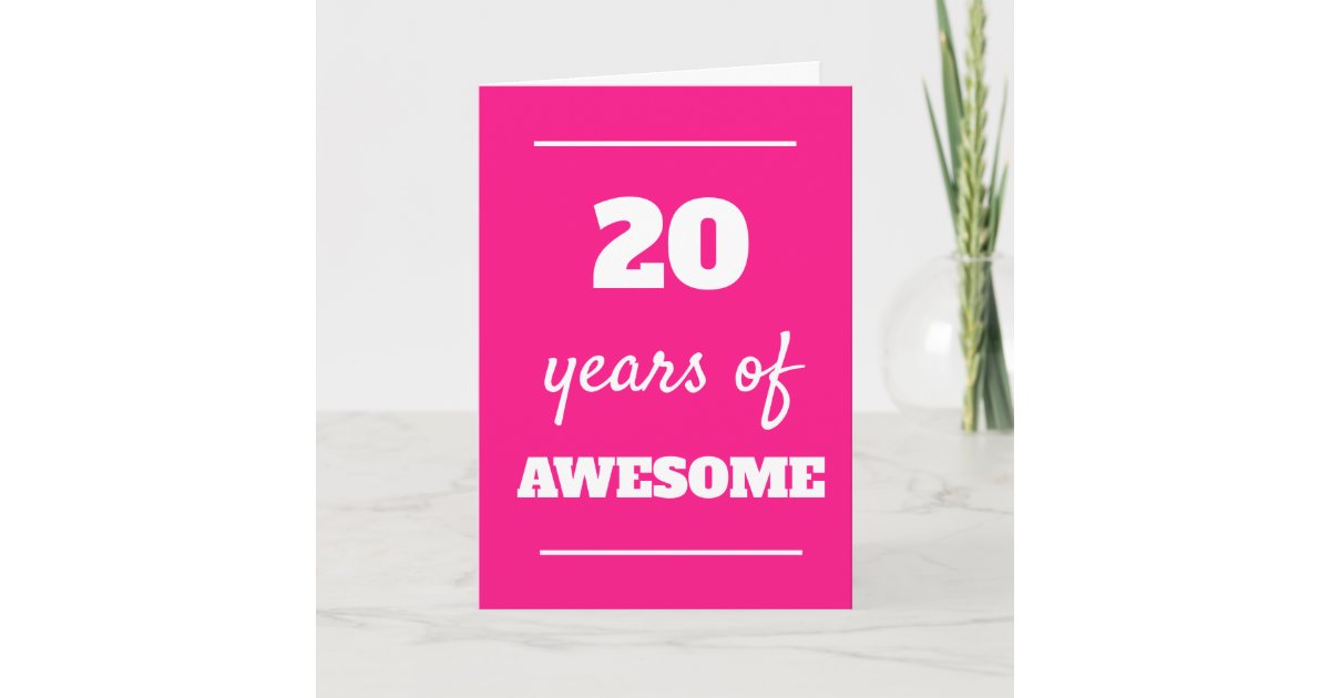 Pink 20th Birthday Card | Zazzle