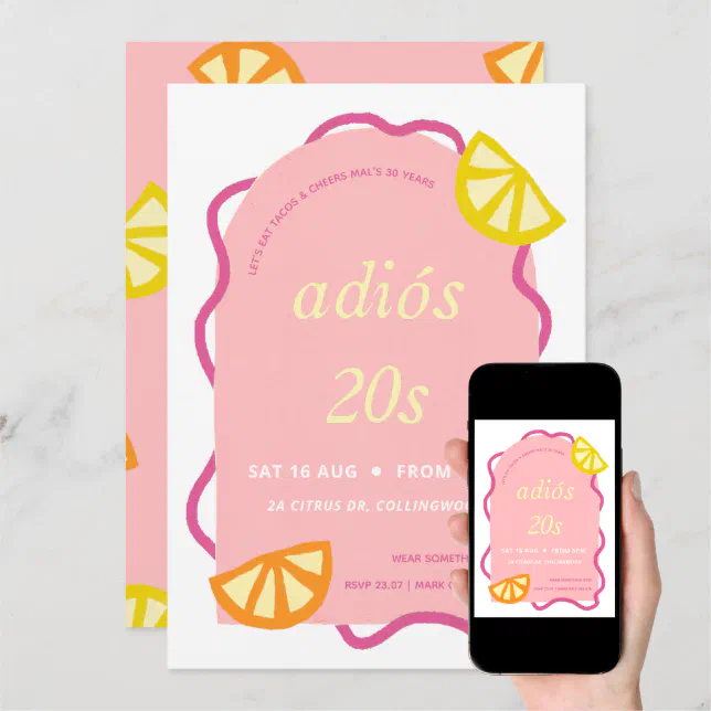 Pink 30th Birthday Mexican Adios 20s Party Invitation | Zazzle