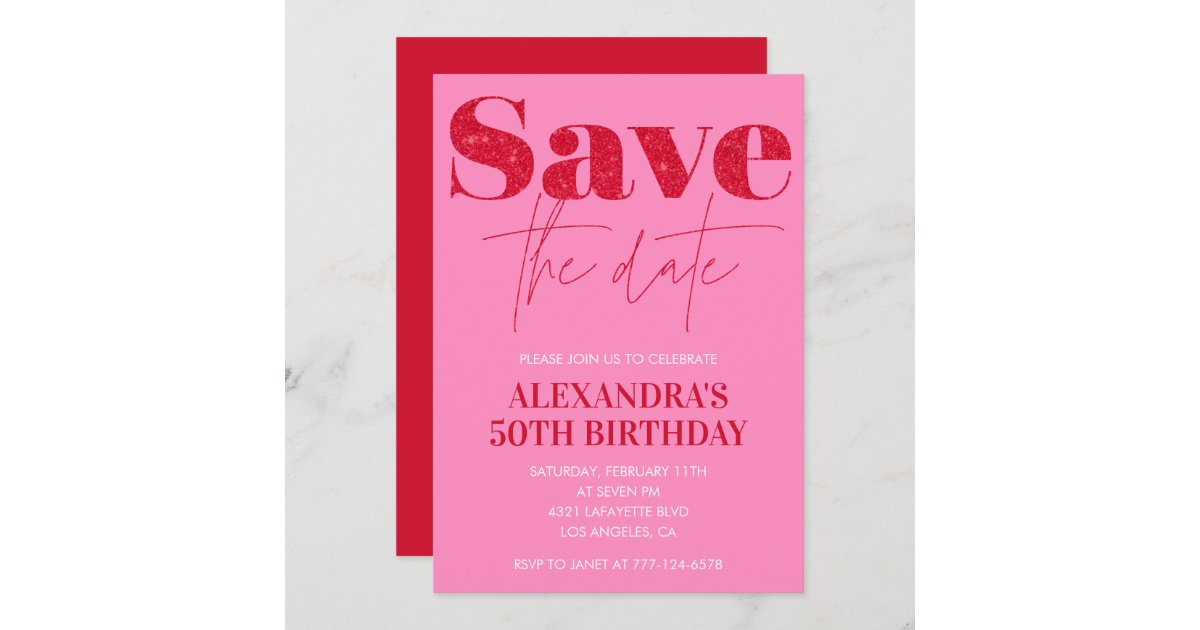 Pink 50th birthday invitations Save the date Chic | Zazzle