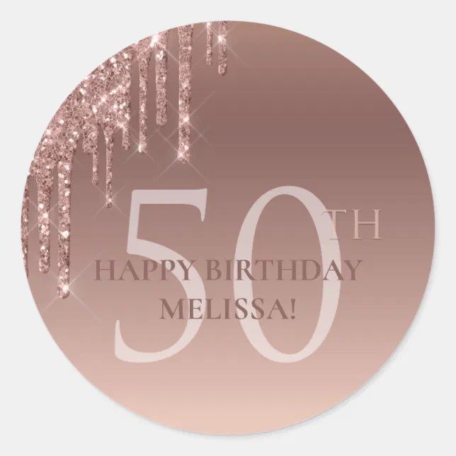 Pink 50th Birthday Sparkly Glitter Classic Round Sticker | Zazzle