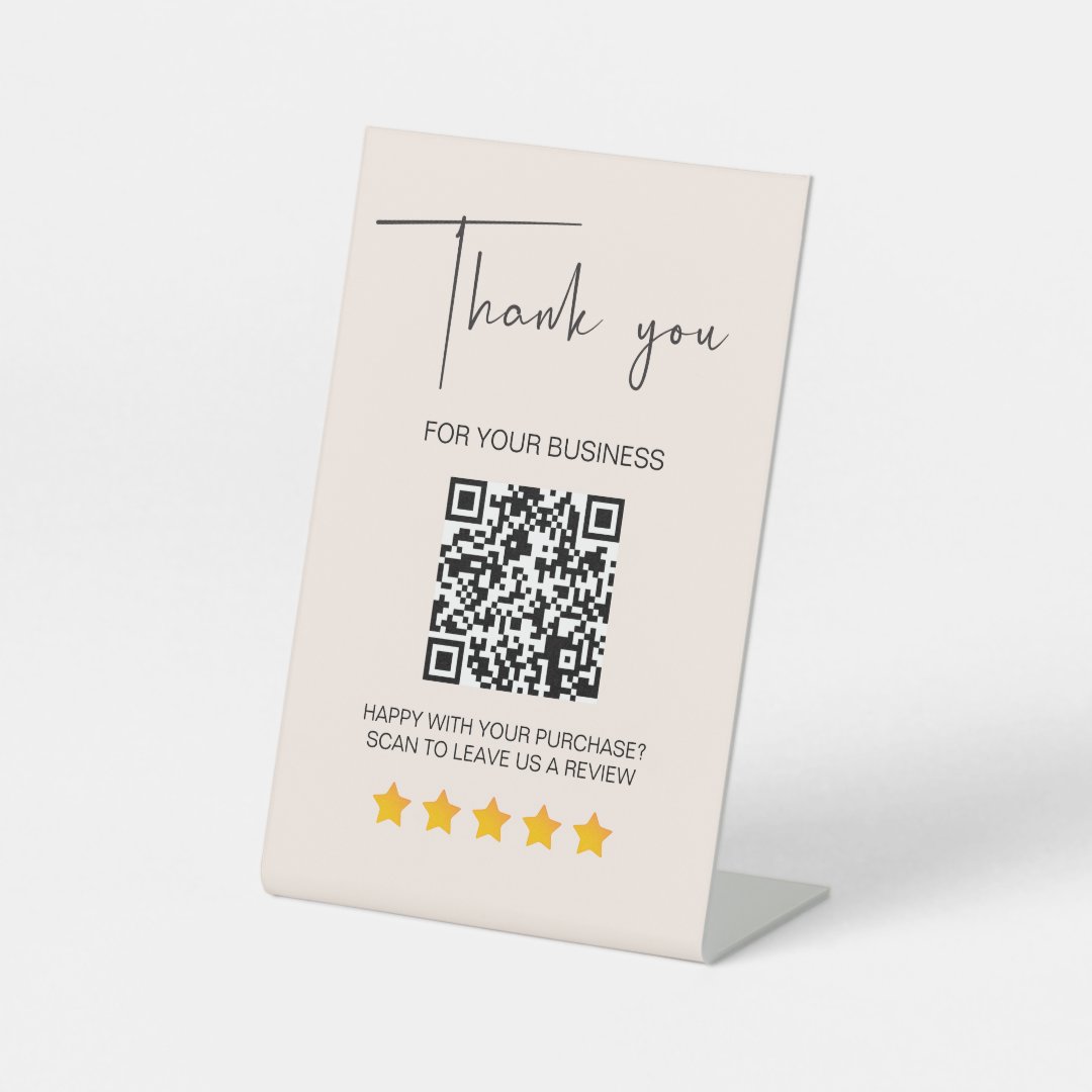 Pink 5 Star Review Business Reviews QR Code Pedestal Sign | Zazzle