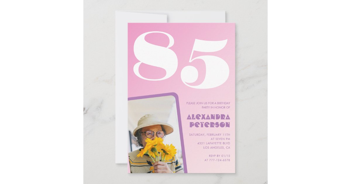 Pink 85th birthday invitations Retro Photo | Zazzle