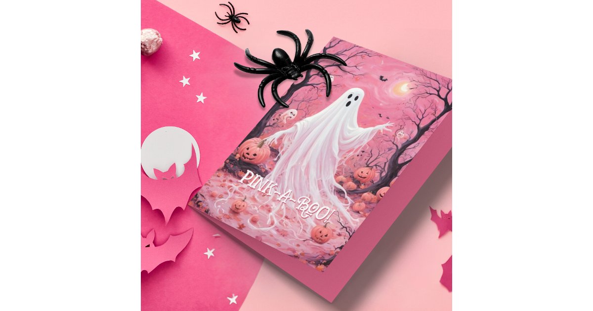Pink-a-Boo Ghostly Halloween Card | Zazzle