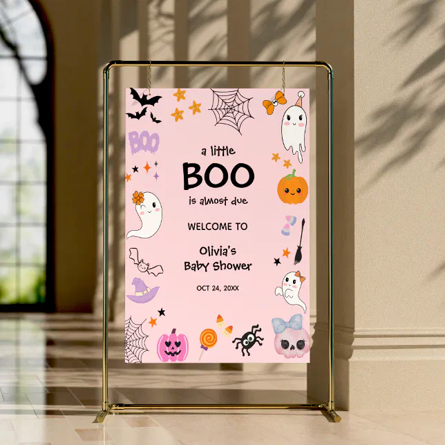 Pink A Little Boo Halloween Baby Shower Welcome Poster | Zazzle