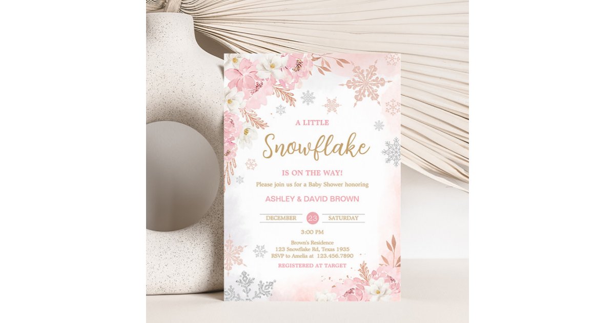 Pink A Little Snowflake Baby Shower Invitation | Zazzle