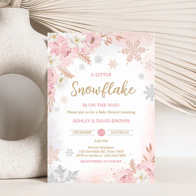 Pink A Little Snowflake Baby Shower Invitation | Zazzle