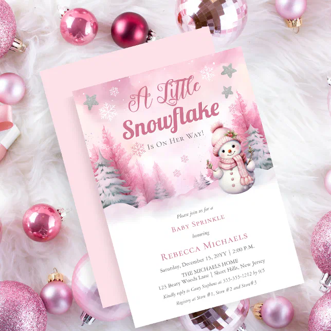 Pink A Little Snowflake | Snow Girl Baby Sprinkle Invitation | Zazzle