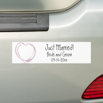 Pink Abstract Heart Just Married Wedding Bumper Sticker | Zazzle