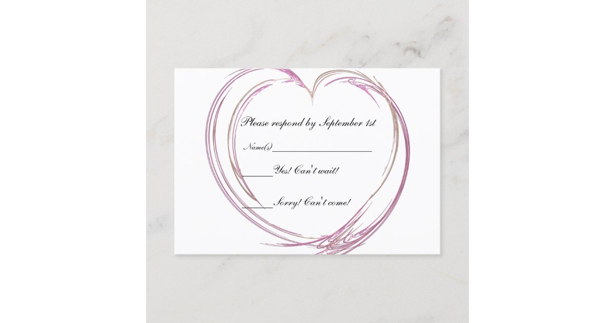 Pink Abstract Heart Wedding RSVP Response Card | Zazzle