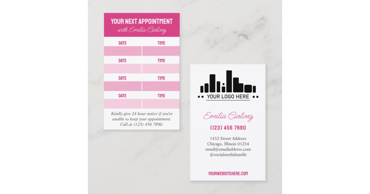 Pink Add Logo Hair Stylist Next Appointments | Zazzle
