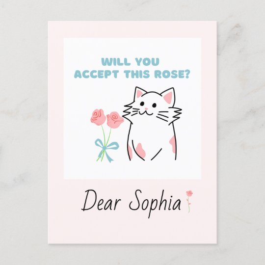 Pink Adorable Cat&Rose Postcard | Zazzle.com