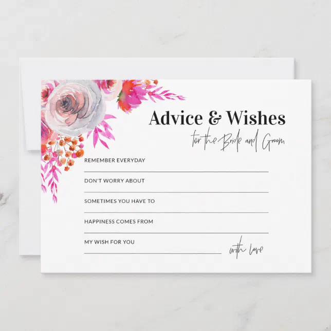 Pink Advice & Wishes for Bride and Groom Card | Zazzle
