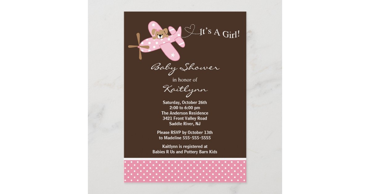 Pink Airplane Baby Shower Invitation | Zazzle.com