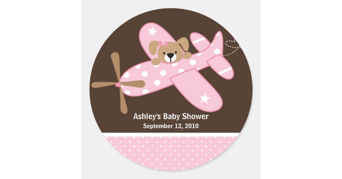 Pink Airplane Baby Shower Sticker | Zazzle