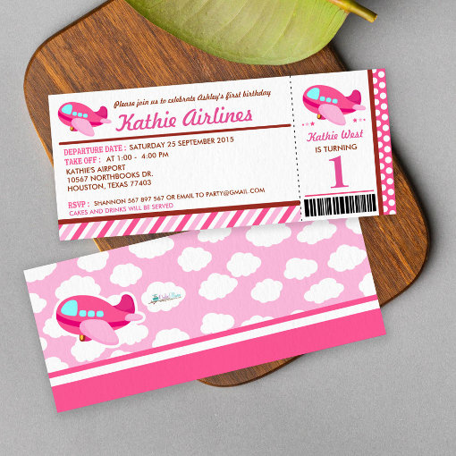 Pink Airplane Ticket Birthday Party Invitation | Zazzle