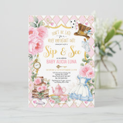 Pink Alice in Wonderland Sip & See Baby Shower Tea Invitation | Zazzle