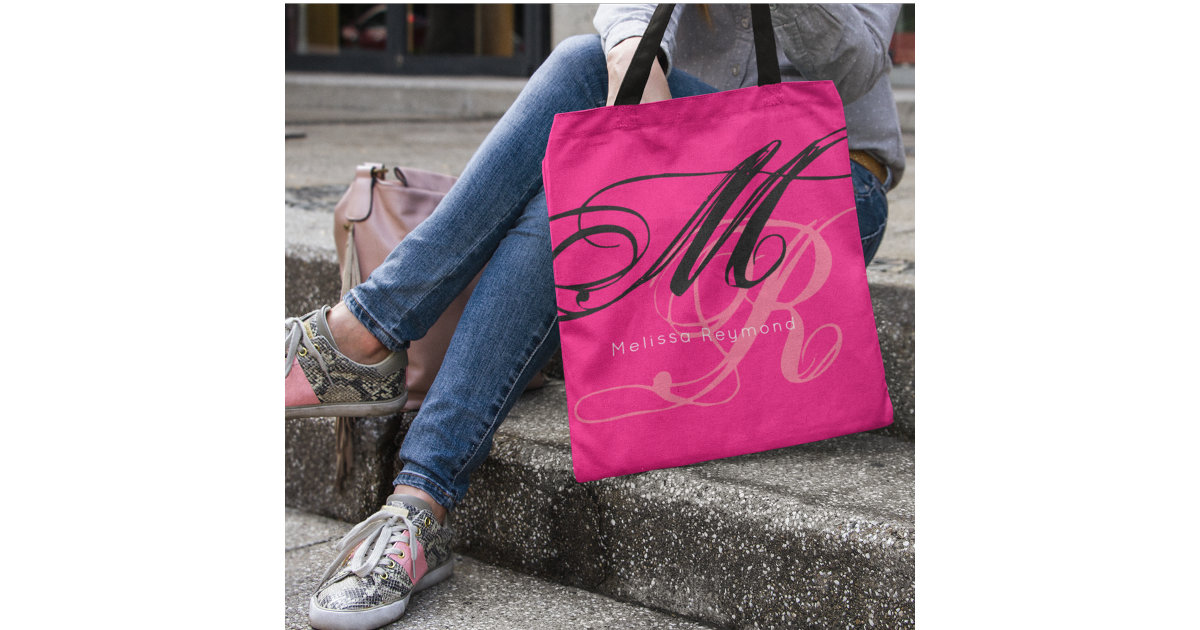 pink all-over-print monogram tote bag | Zazzle