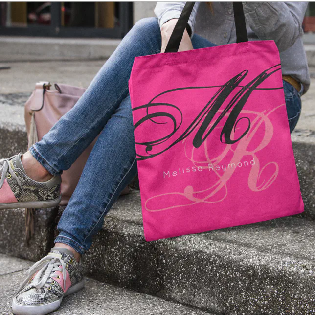 Pink all-over-print monogram tote bag | Zazzle
