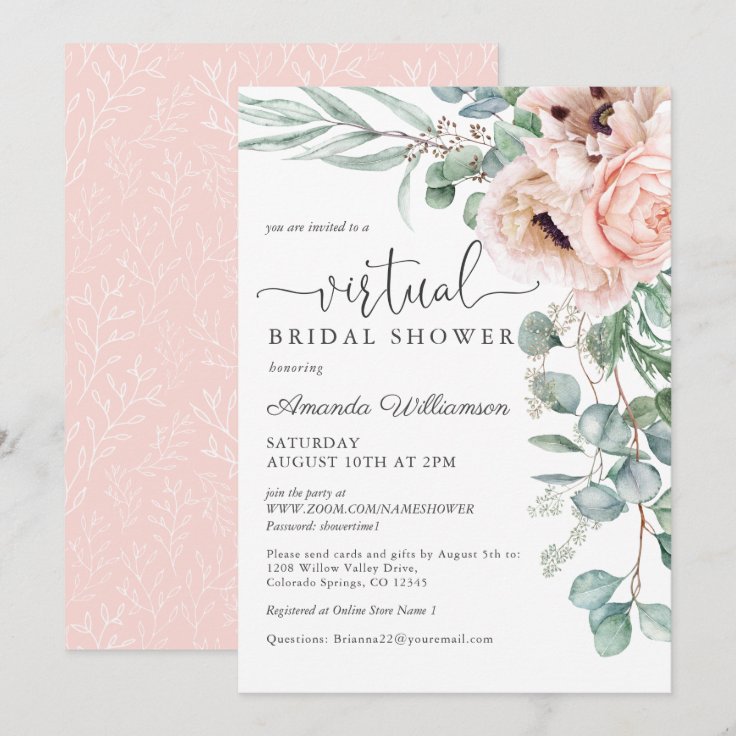 Pink and Beige Floral Virtual Bridal Shower Invitation | Zazzle