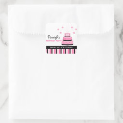 Pink and Black Cake Birthday Party Square Sticker | Zazzle