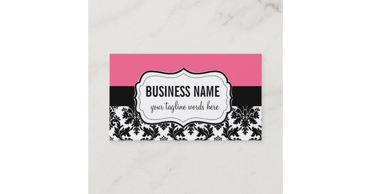 Pink and Black Card with Damask | Zazzle