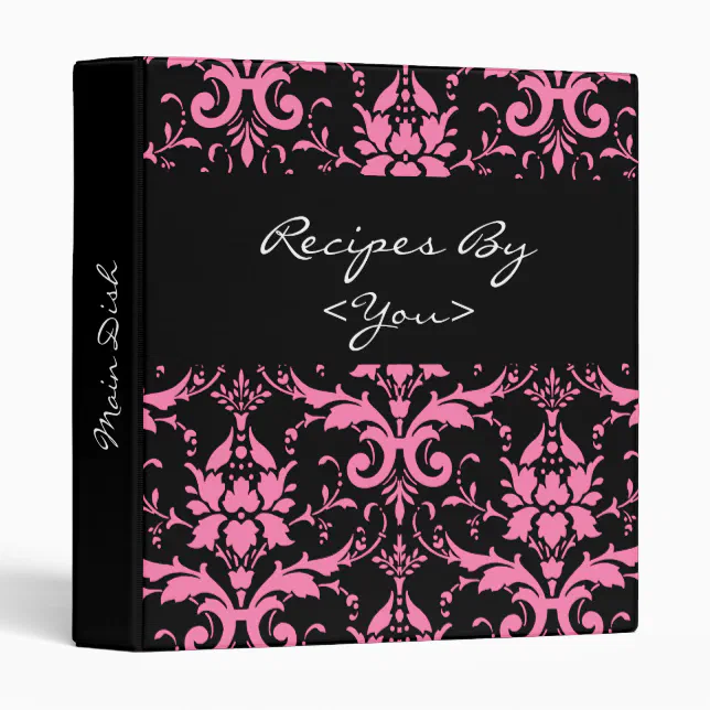 Pink and Black Damask Recipe Cook Book Binder | Zazzle