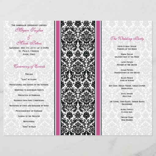 Pink and Black Damask Wedding Program | Zazzle