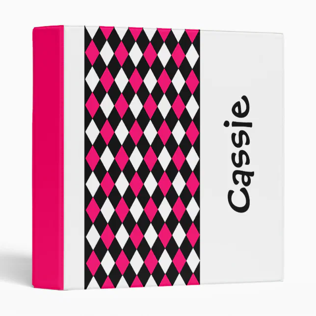 Pink and Black Diamond Personalized Back to School Binder | Zazzle