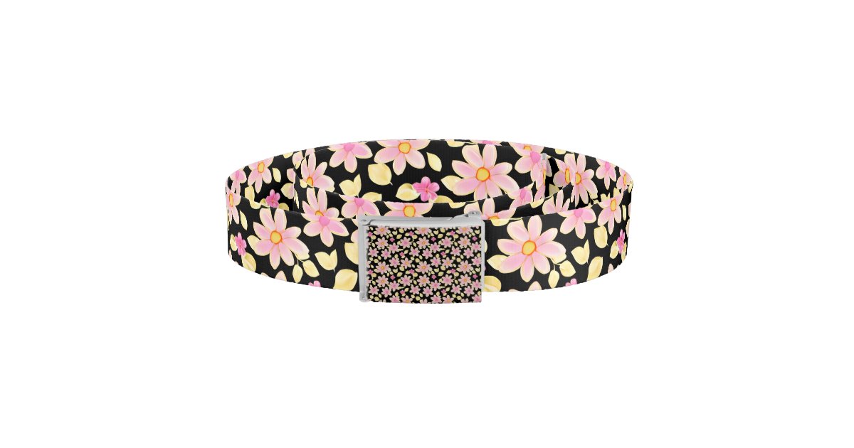 Pink and Black Flower Pattern Belt | Zazzle