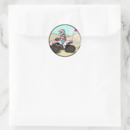 Pink and Black Girl ATV Rider Classic Round Sticker | Zazzle