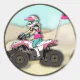 Pink and Black Girl ATV Rider Classic Round Sticker | Zazzle