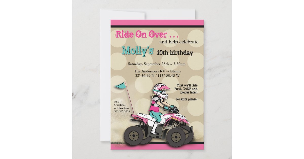 Pink and Black Girl ATV Rider Invitation | Zazzle