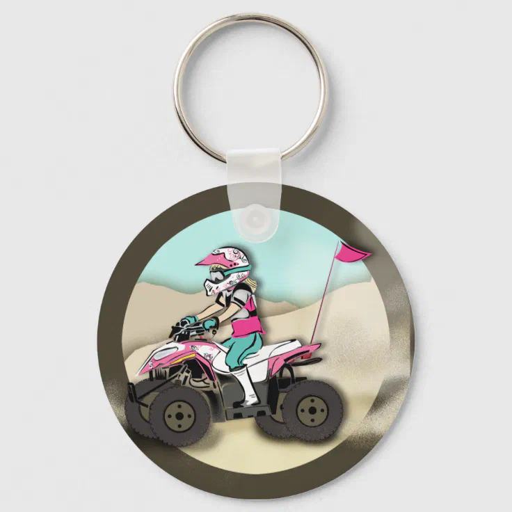 Pink and Black Girl ATV Rider Keychain | Zazzle