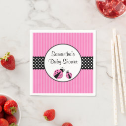 Pink and Black Ladybug Striped Dots Baby Shower Paper Napkins | Zazzle