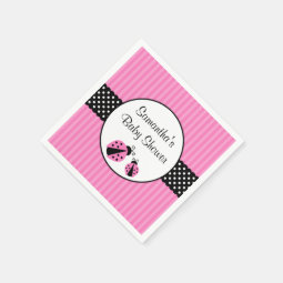Pink and Black Ladybug Striped Dots Baby Shower Paper Napkins | Zazzle