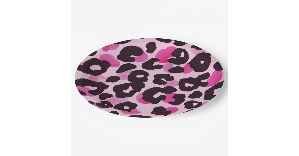 Pink and Black Leopard Print Paper Plates | Zazzle