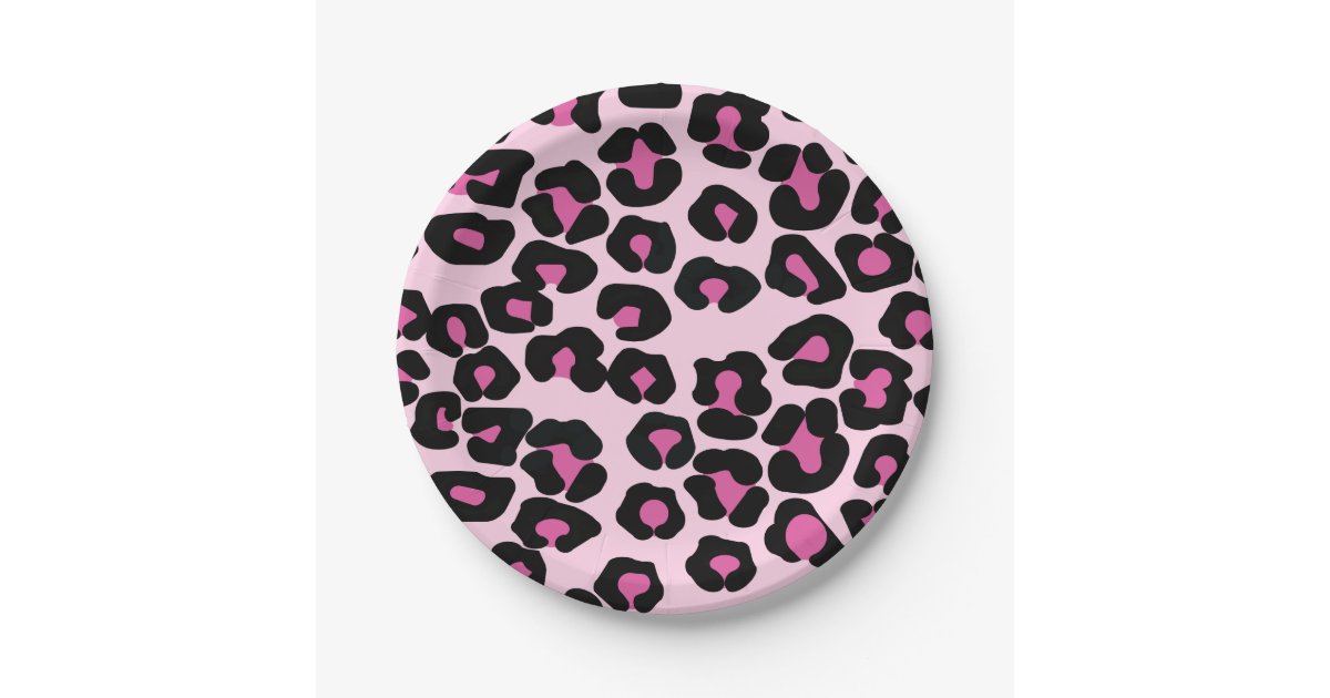 Pink and Black Leopard Print Pattern Paper Plates | Zazzle