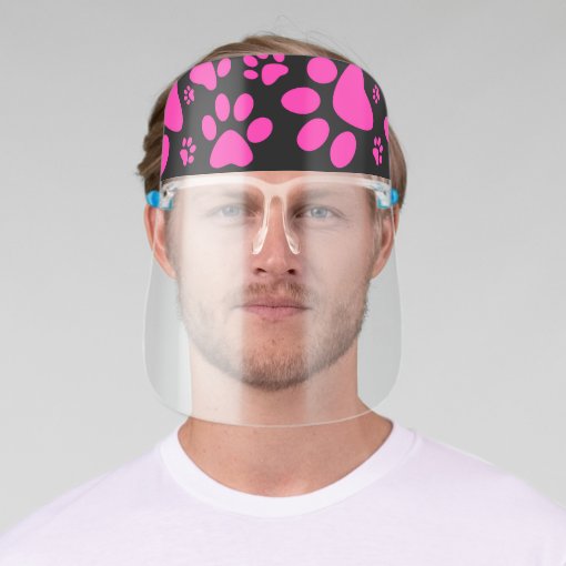 Pink and Black Paw-Prints Face Shield | Zazzle