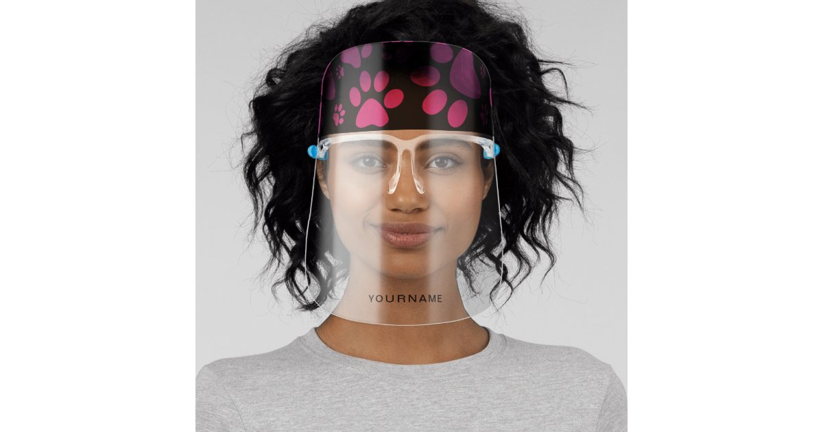 Pink and Black Paw-Prints Personalize Face Shield | Zazzle