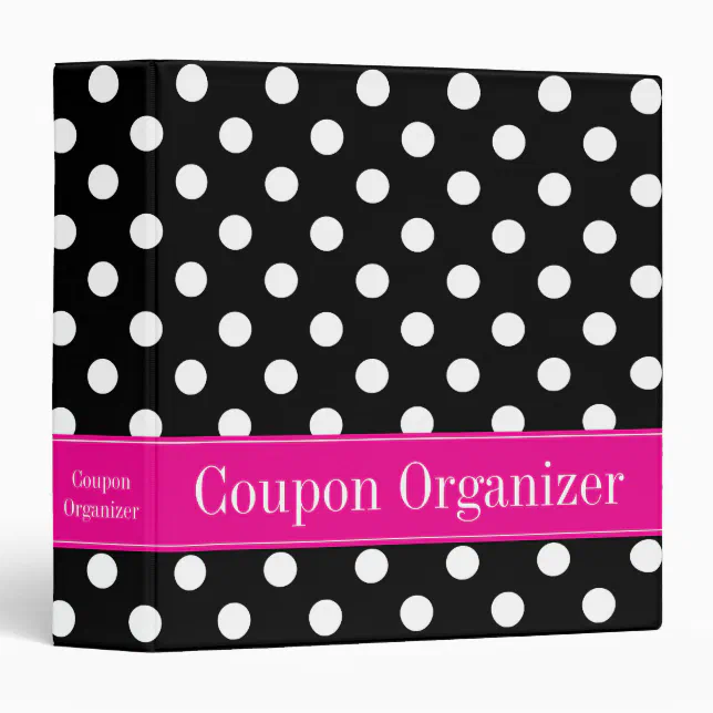Pink and Black Polka Dot Coupon Organizer Binder | Zazzle
