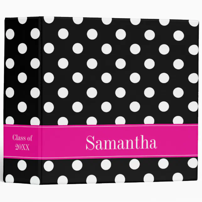 Pink and Black Polka Dot Personalized School 3 Ring Binder | Zazzle