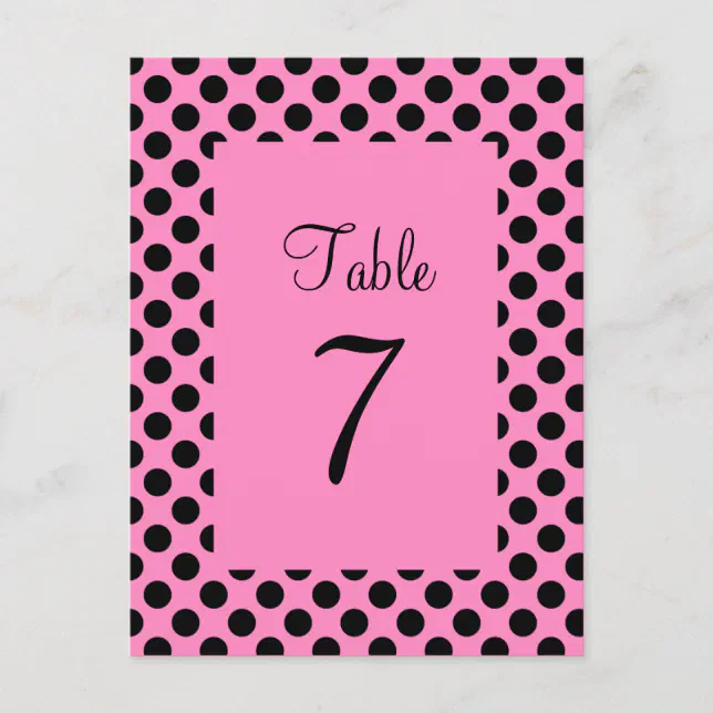 Pink and Black Polka Dot Table Number Postcard | Zazzle